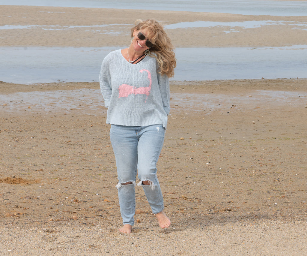 Cape Cod Map Slouch Sweater Light Blue/Pink – Mermaids on Cape Cod ...