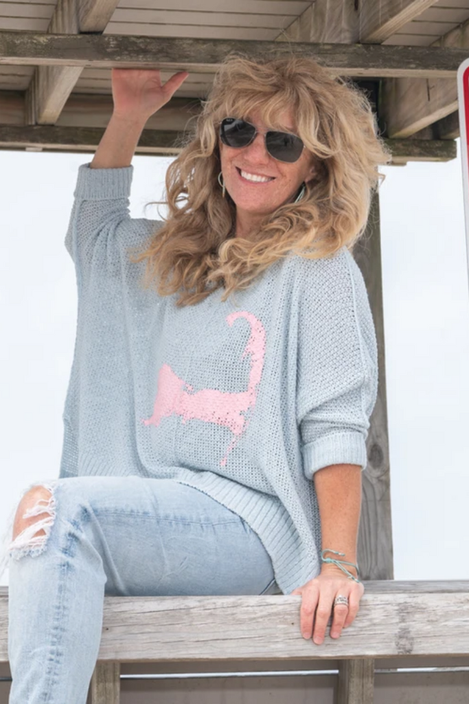 Cape Cod Map Slouch Sweater Light Blue/Pink – Mermaids on Cape Cod ...