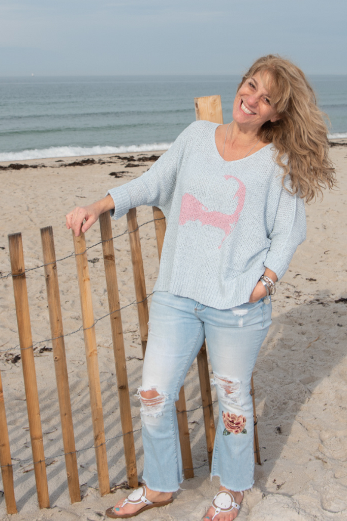 Cape Cod Map Slouch Sweater Light Blue/Pink – Mermaids on Cape Cod ...